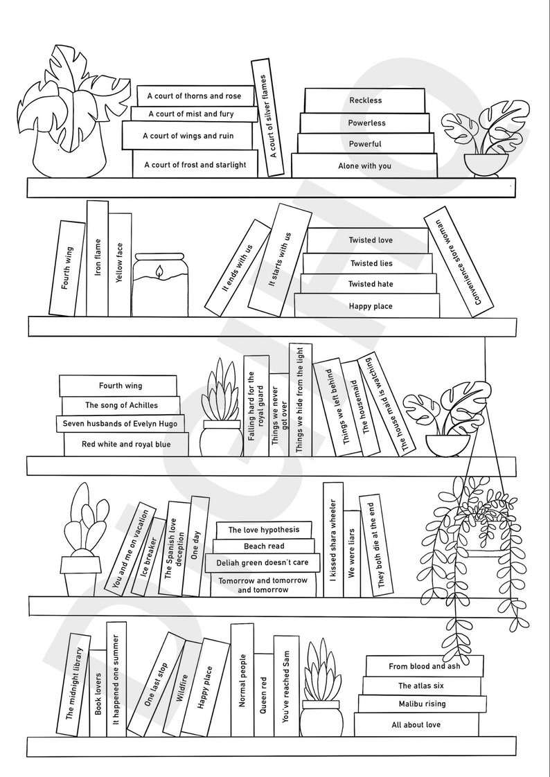 Printable Digital Bookshelf Checklist Color-in Bookshelf Tracker for ...