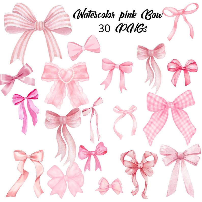 Pink Watercolor Bows Bow Frames Clipart Watercolor Bows Girly Clipart ...