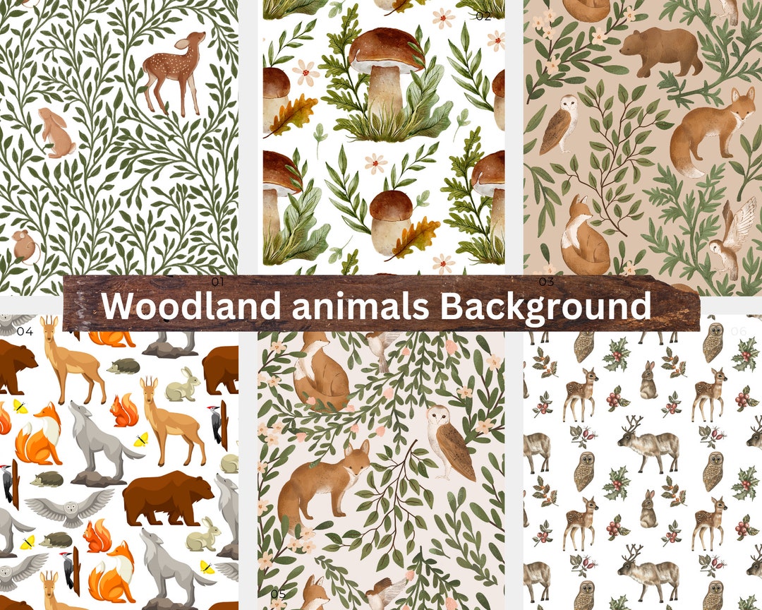 Woodland Animals Patterns, Woodland Background Vintage Woodland Digital ...