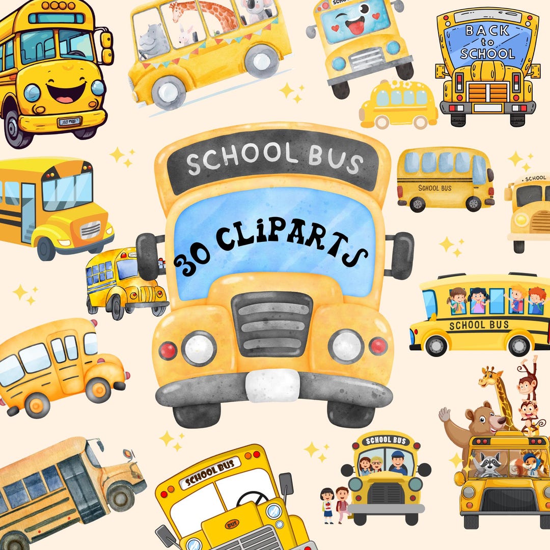 School Bus Cliparts, Yellow Bus Clipart, Back to School Watercolor ...
