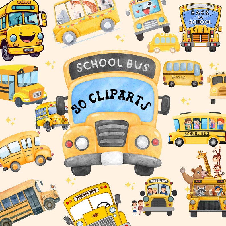 School Bus Cliparts, Yellow Bus Clipart, Back to School Watercolor ...