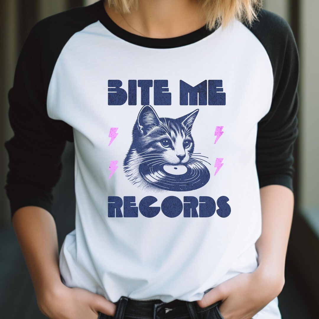 Retro Baseball Tee, Vintage Cat Graphic Shirt, 80s Record Label Tee ...
