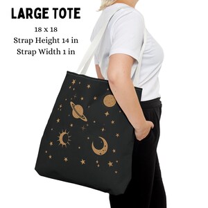 Celestial Night Sky Tote Bag - Black and Gold Stars Planets, Space ...