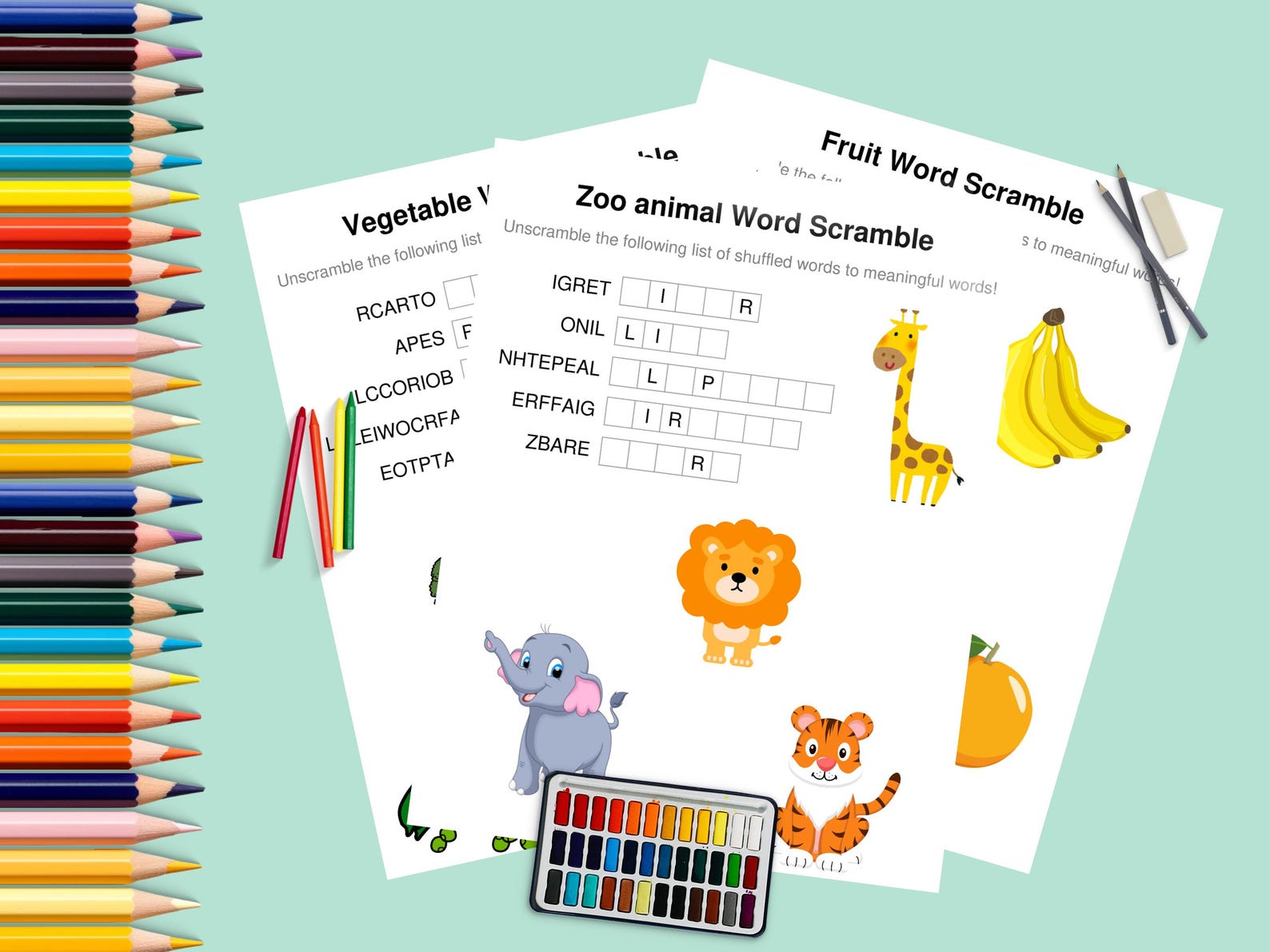 Preschool Word Scramble Sheets, Digital Print, Easy Puzzle, Children ...