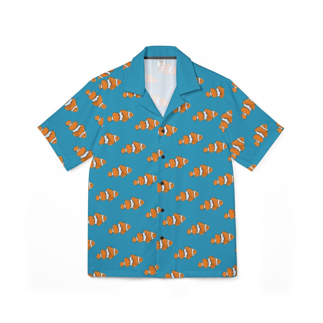 Clownfish Sketch Men's Hawaiian Camp Shirt, Fish Art Aloha Shirt, Ocean ...