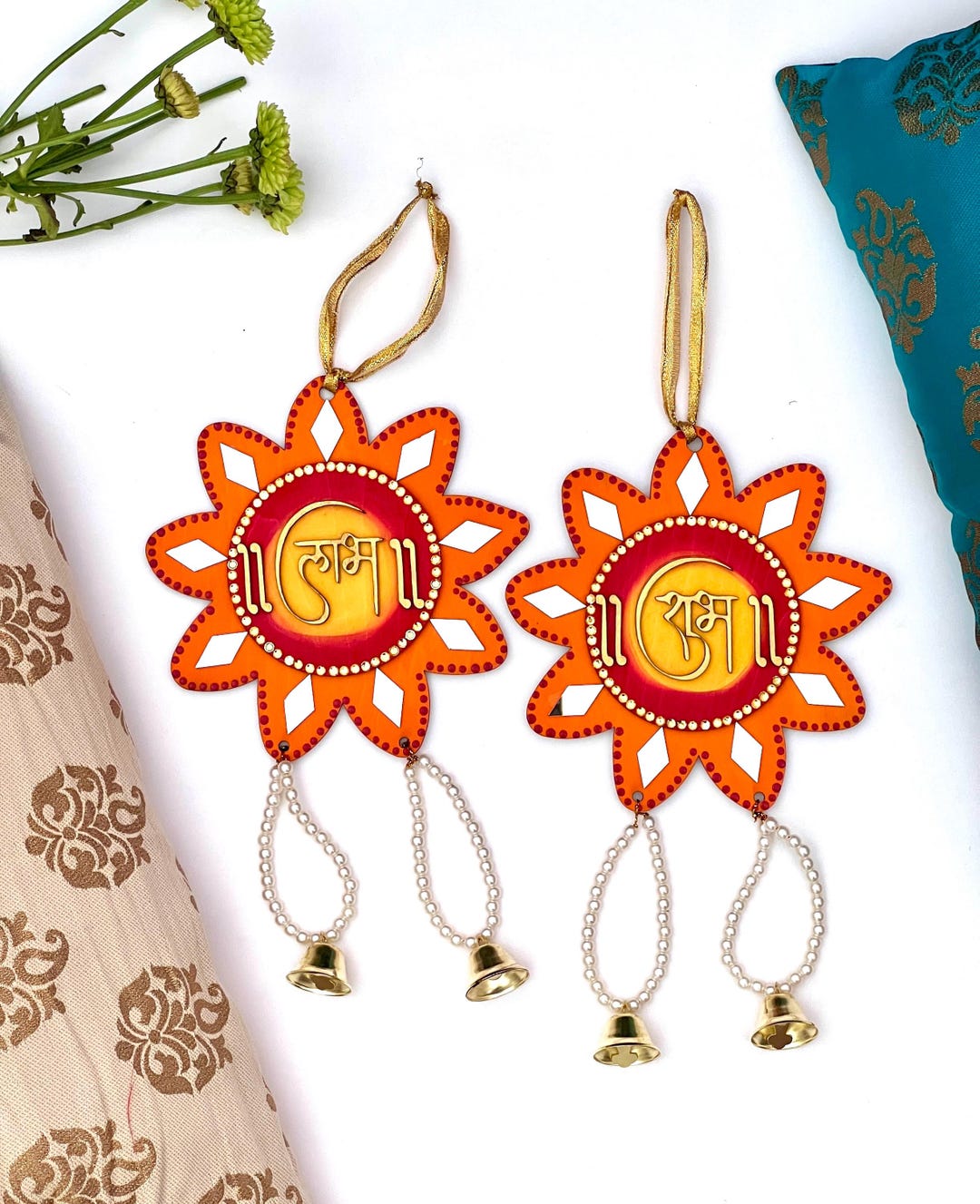 Handmade Shubh Labh Diwali Hangings: Indian Festive Decor (set of 2 ...