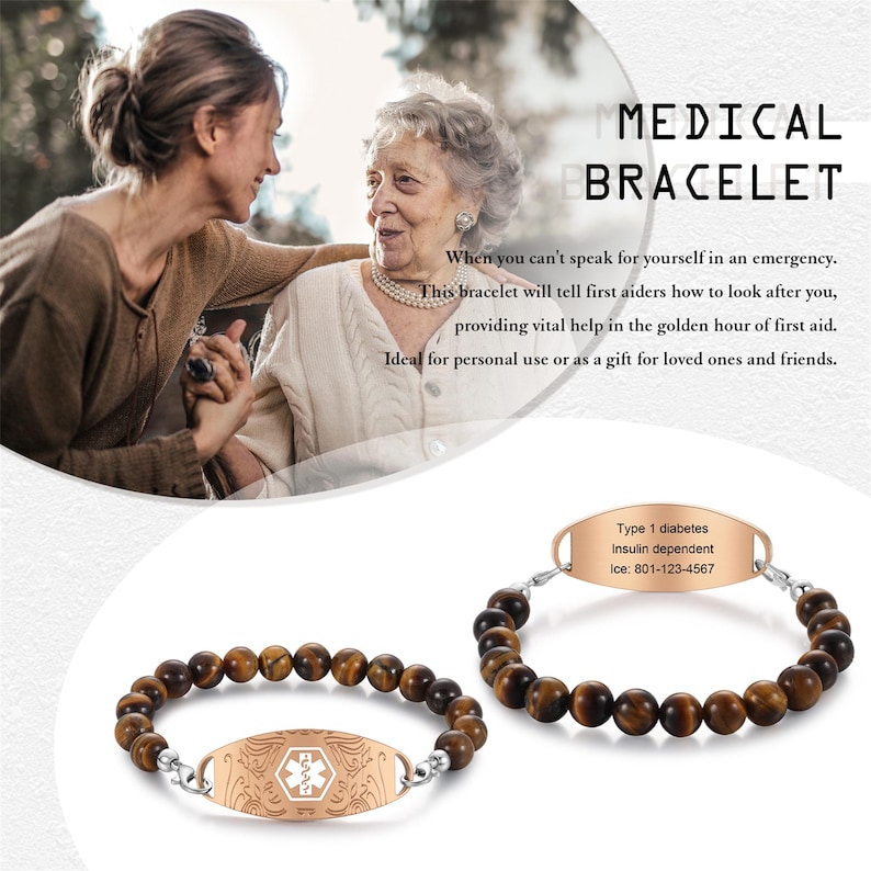 Personalized Medical Alert Bracelet for Women,beaded Medical ID ...