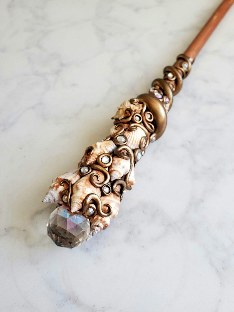 Mermaid Wand With Glass Crystal and Shells: Hand Sculpted - Etsy