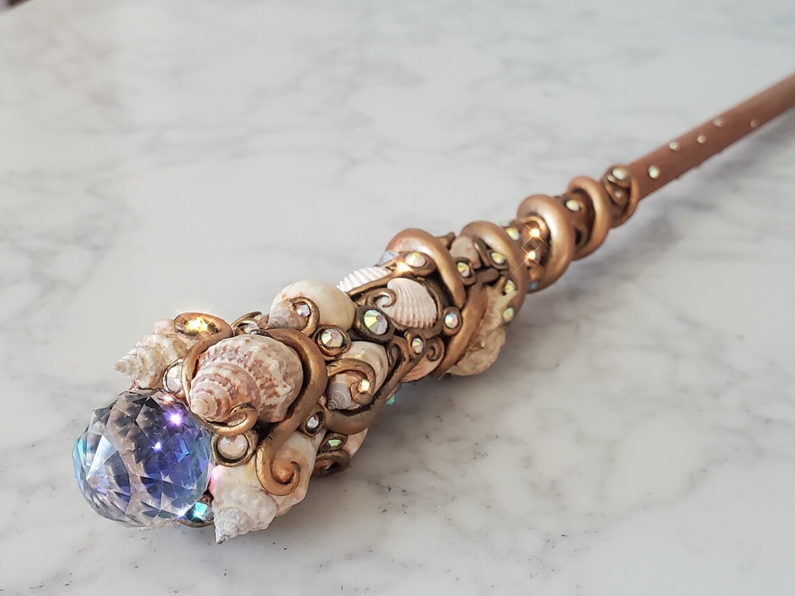 Mermaid Wand With Glass Crystal and Shells: Hand Sculpted | Etsy