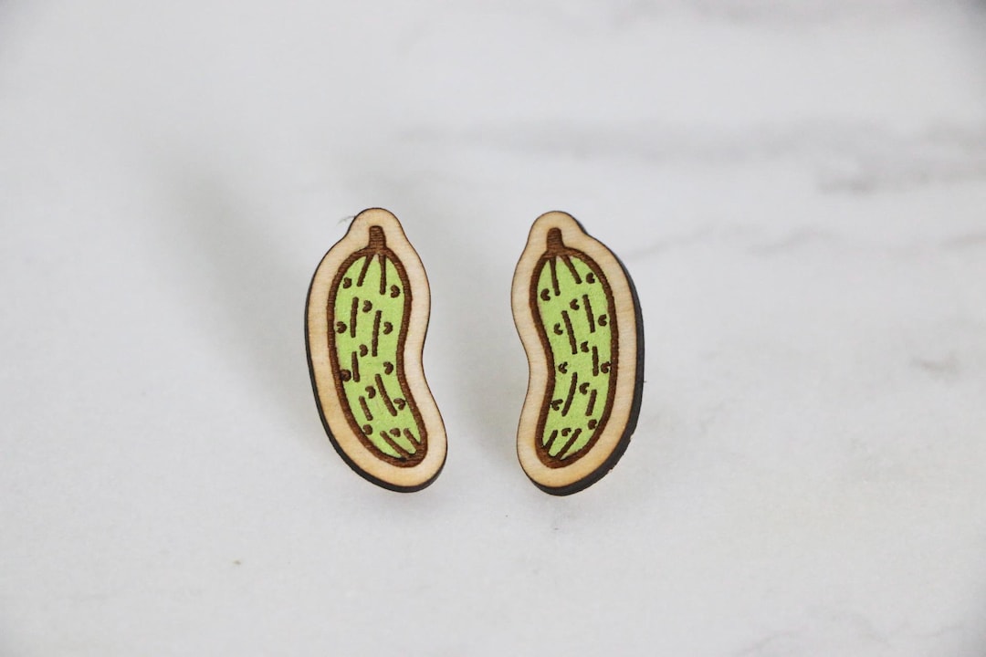 Pickle Stud Wood Engraved Earrings, Handmade Pickle Earrings, Pickle ...