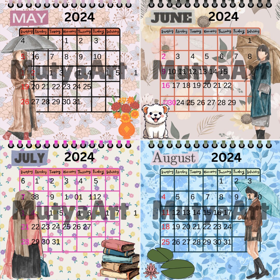 Digital Calendar 2024 Flower Calendar Girls Calendar Coquette Calendar ...