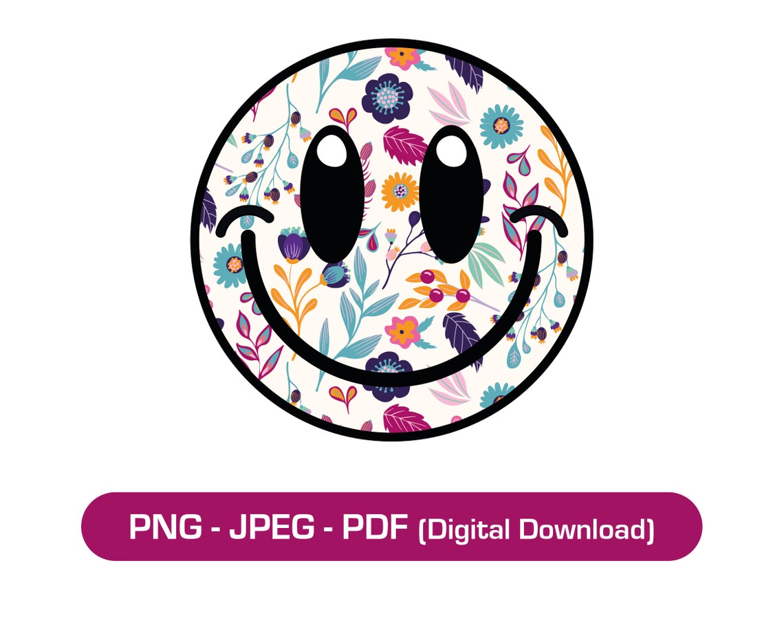 Happy Smiley Face With Flowers PNG, Floral Smiley Face Printable ...