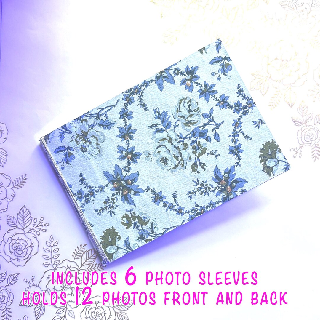 Blue Roses Mini Photo Album: Upcycled Gift Bag Cover, Holds 12 Photos ...