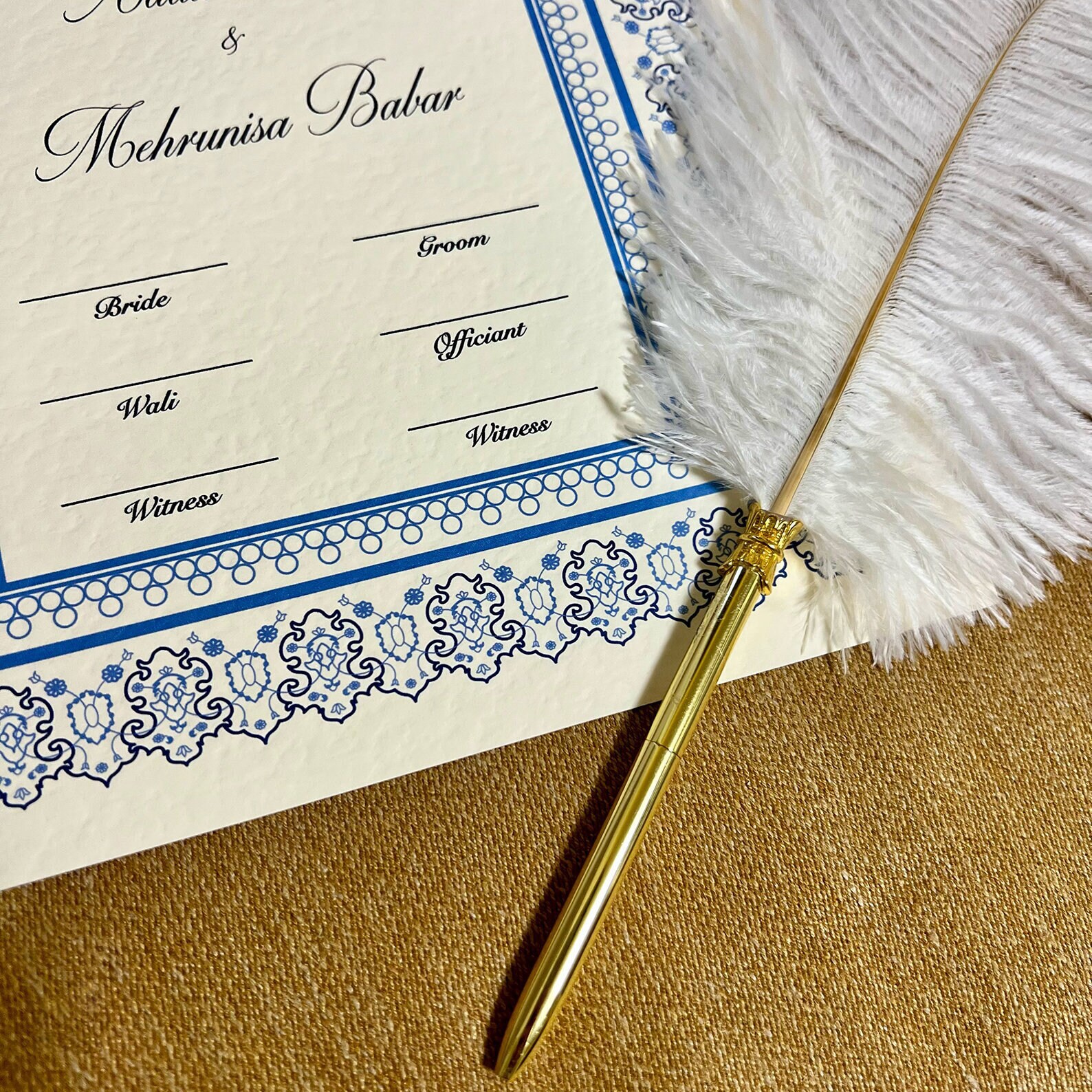 A4 Luxury Nikkah Certificate With Feather Pen and Gold Frame Nikkah ...