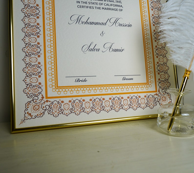 A3 Luxury Nikkah Certificate With Feather Pen & Frame Nikkah Nama ...