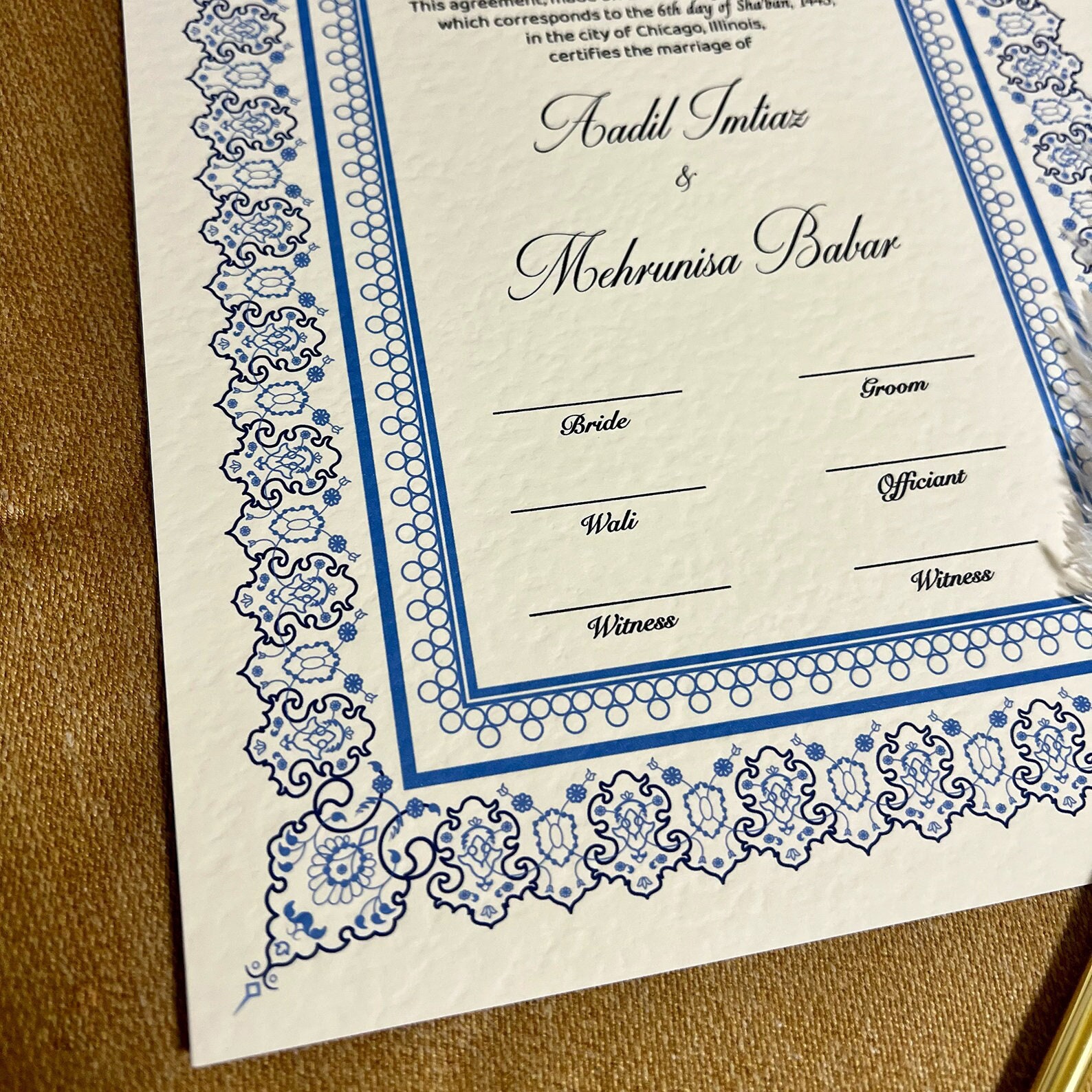 A4 Luxury Nikkah Certificate With Feather Pen and Gold Frame Nikkah ...