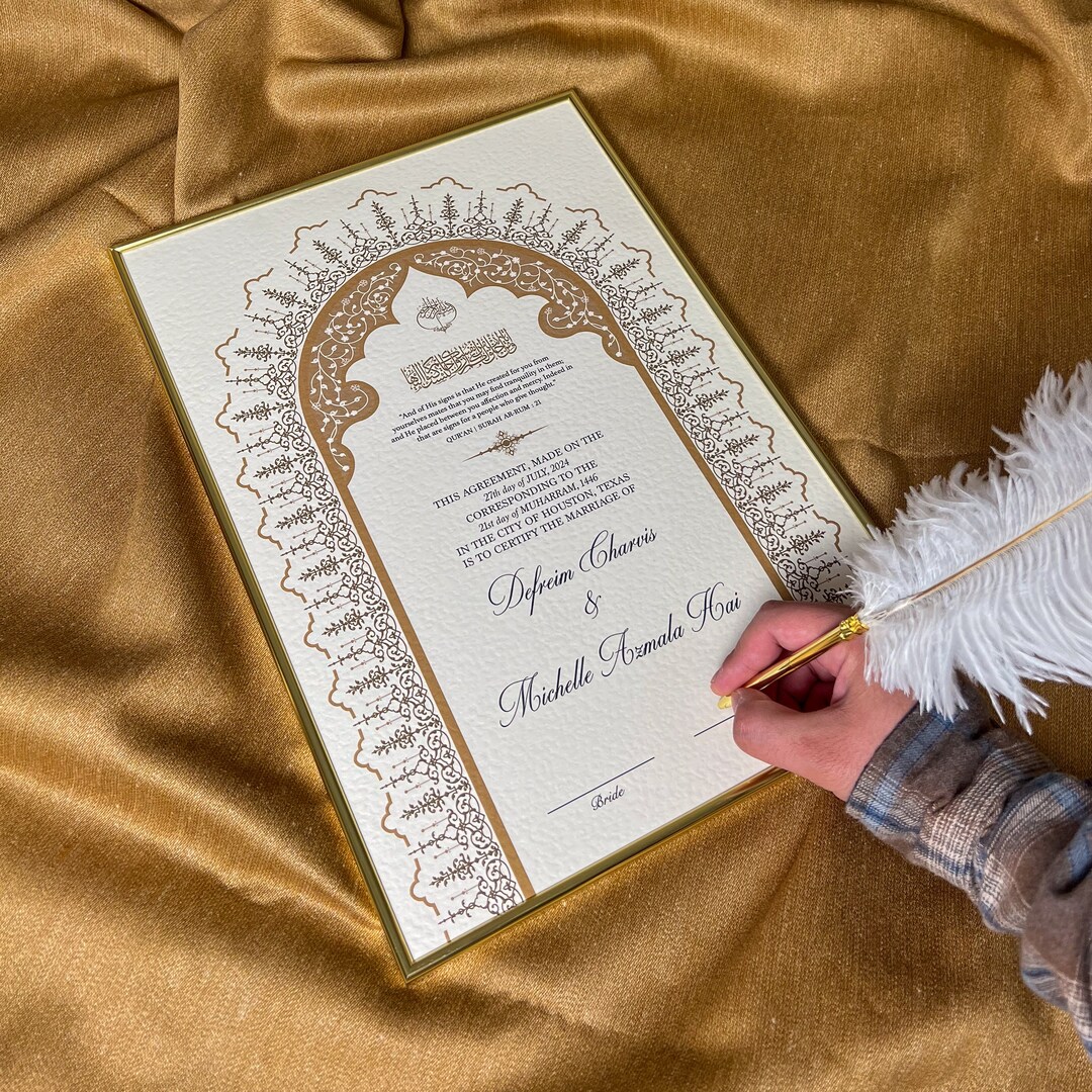 A3 Luxury Nikkah Certificate With Feather Pen & Frame Nikkah Nama ...