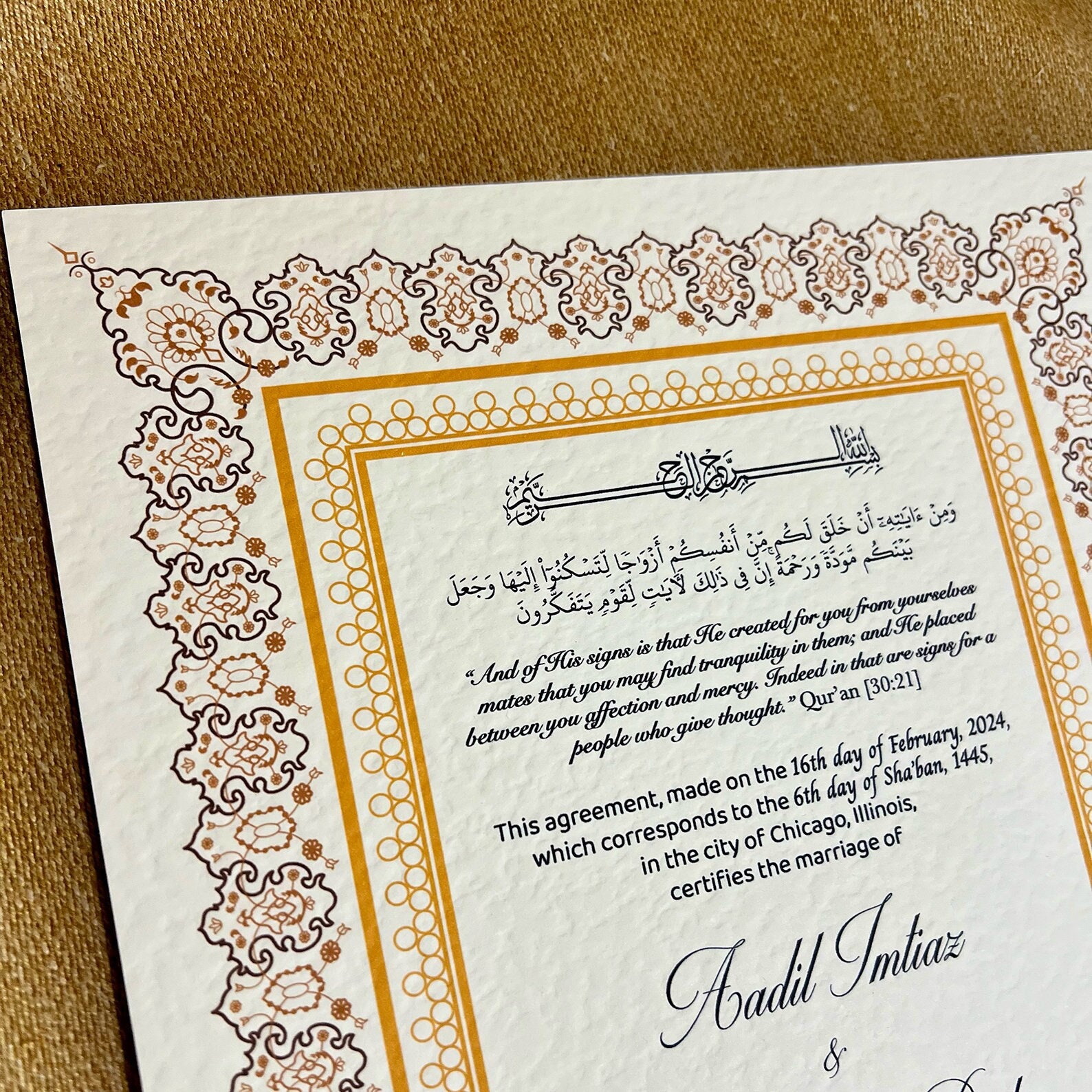 A4 Luxury Nikkah Certificate With Feather Pen and Gold Frame Nikkah ...