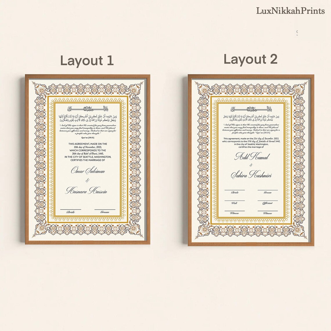 A4 Luxury Nikkah Certificate With Feather Pen and Gold Frame Nikkah ...