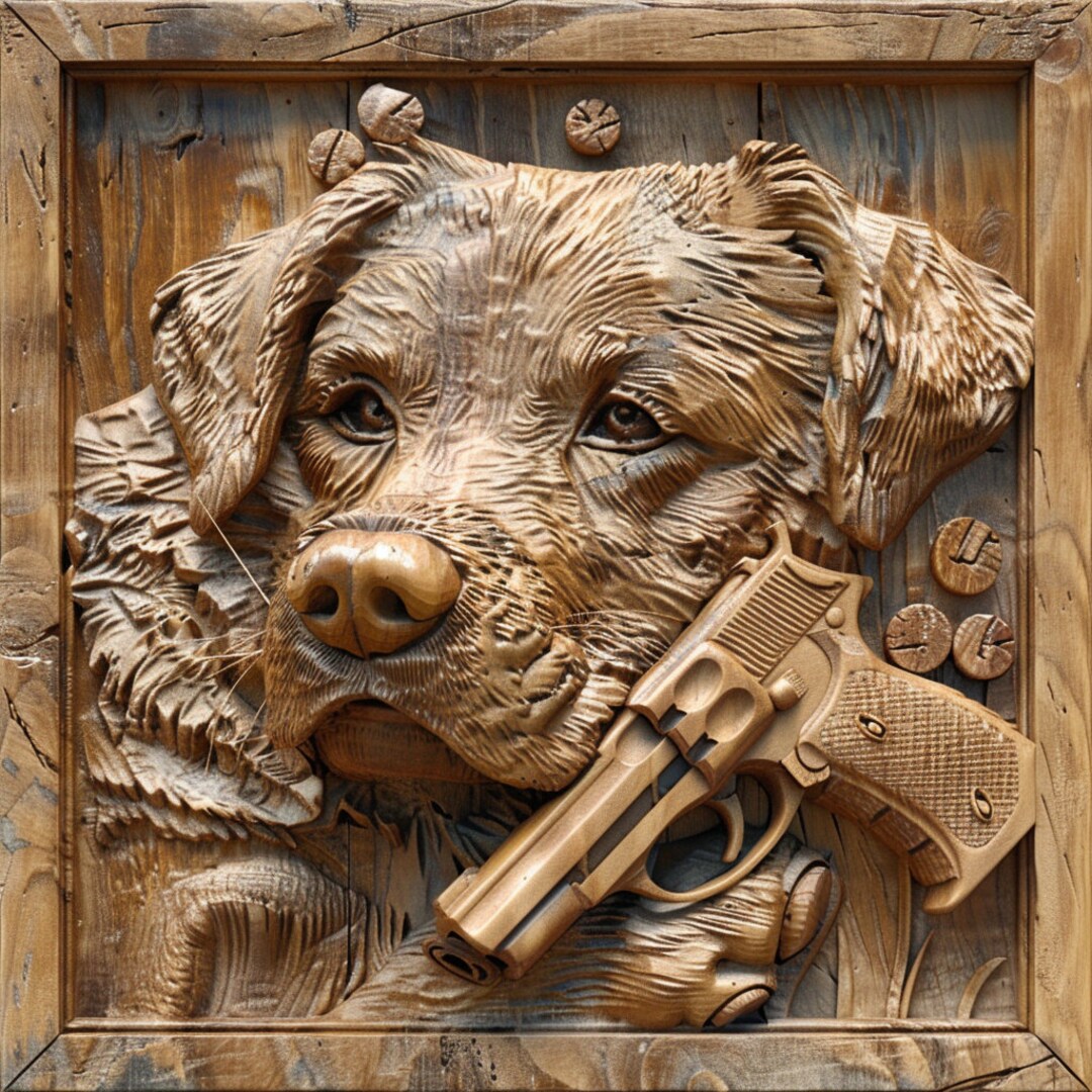 Dog With Gun Laser Ready Files for Glowforge X-tool Lightburn CNC CO2 ...