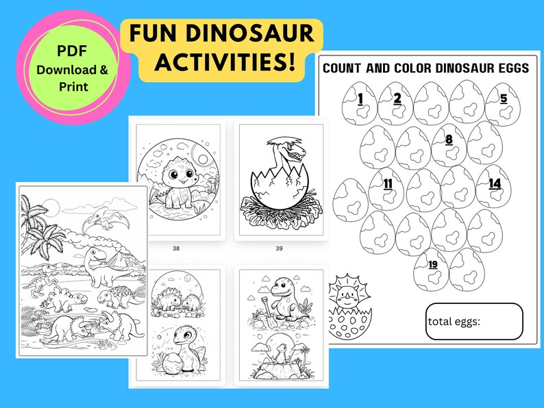 50 Dinosaur Coloring Printable Bundle Dinosaur Activity Dinosaur Pages ...