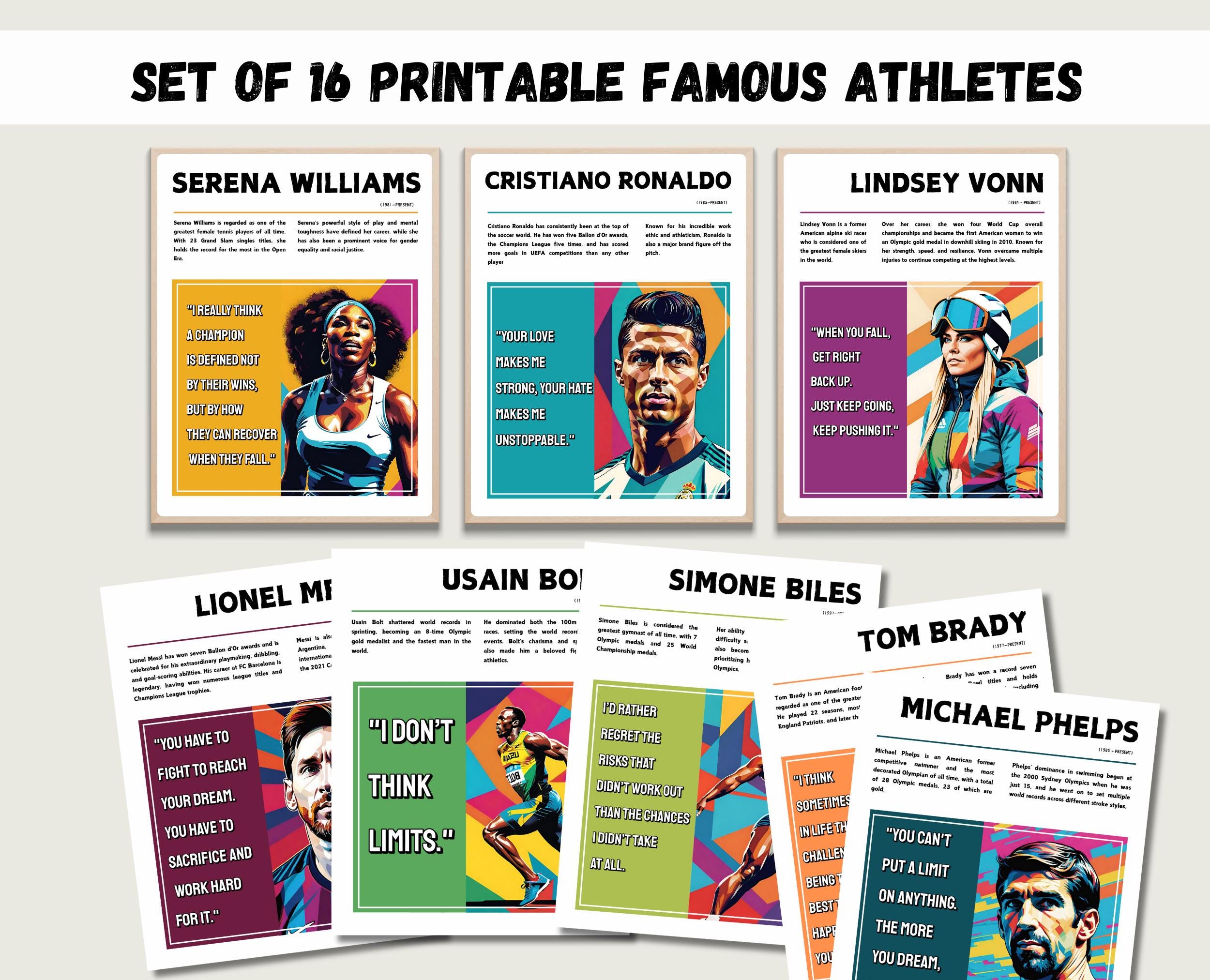 Set of 16 Printable Famous Athletes Posters, Famous Sports Person ...