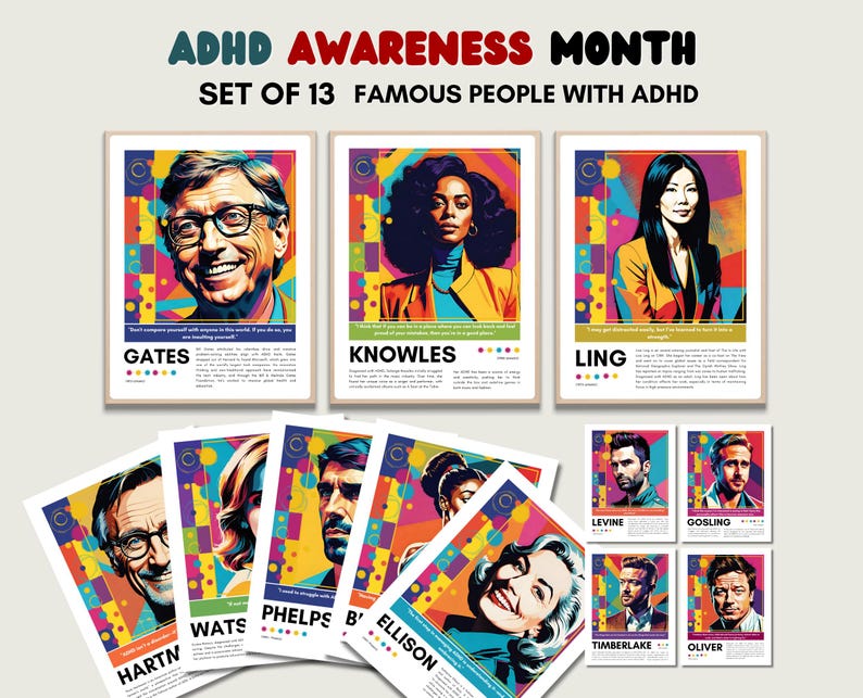 Set of 13 Printable Famous People With ADHD, National Disability ...