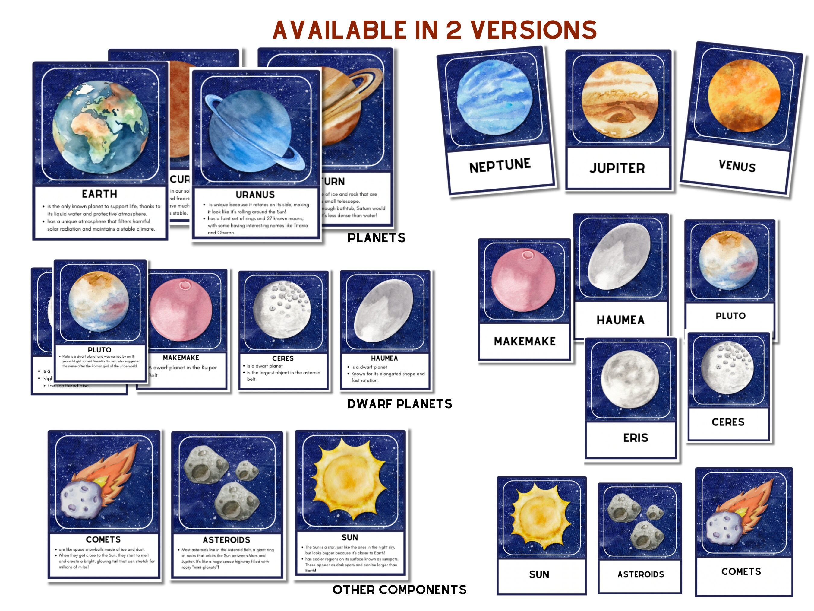 Printable Solar System Flashcards, Planets Flashcards, Science ...