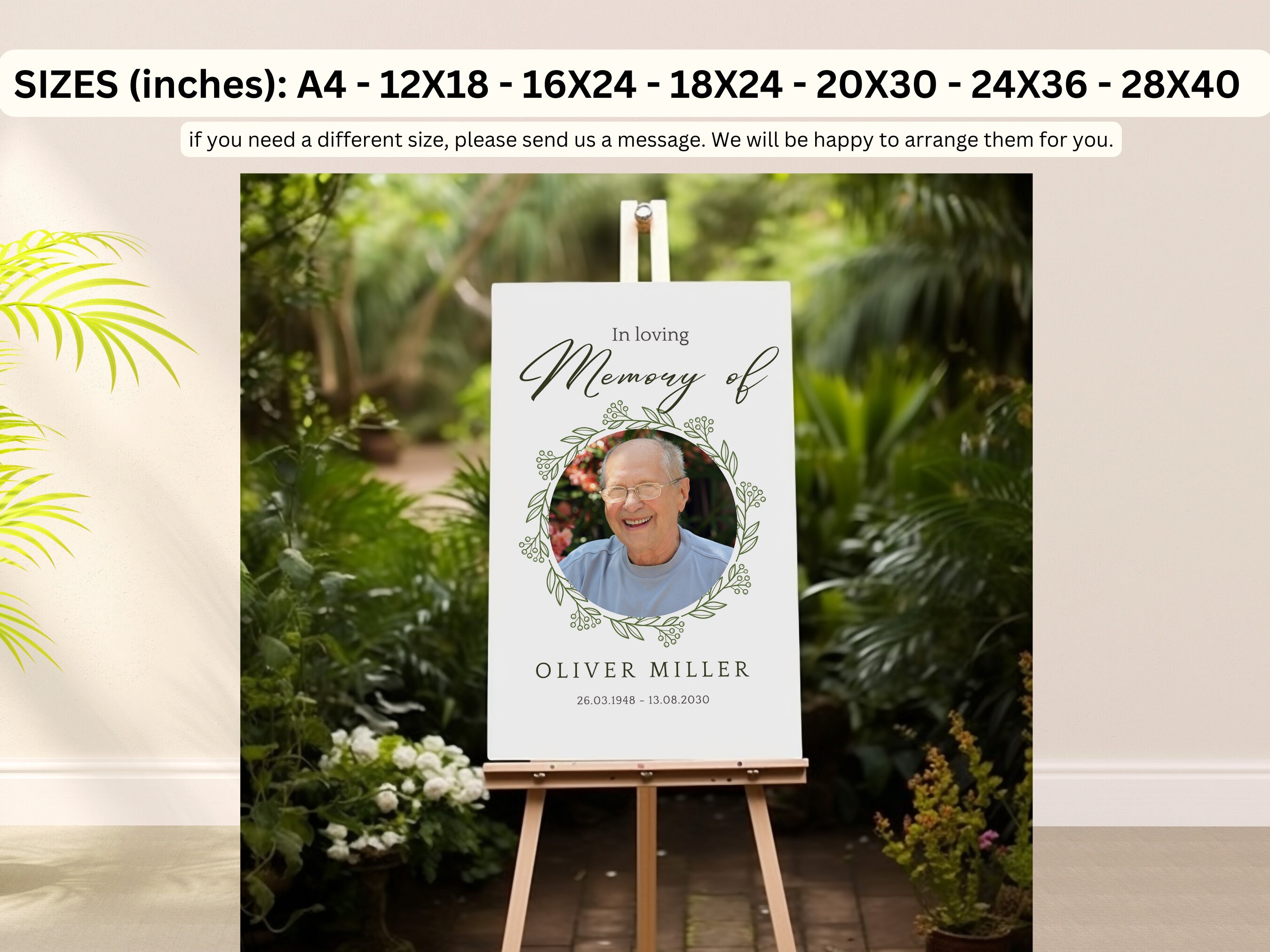 Editable Simple Green Floral Funeral Welcome Sign Template, Simple ...