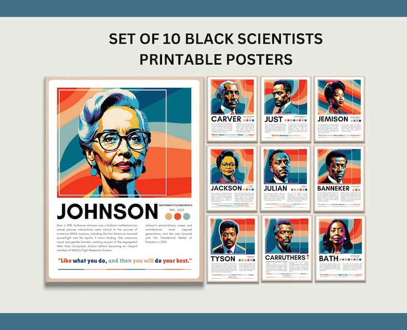 Set of 10 Printable Black STEM Scientists Posters for Science Wall Art ...