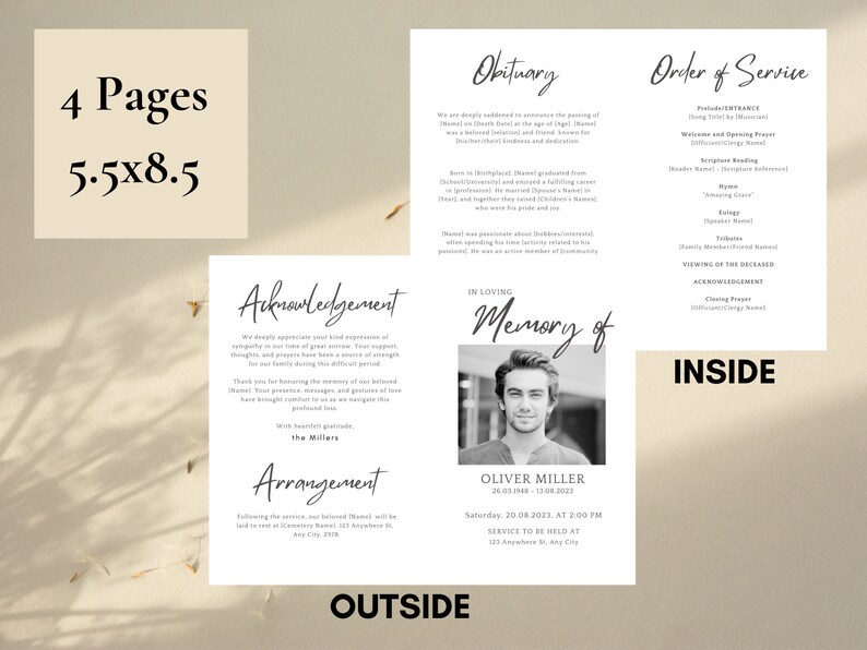 Editable Funeral Program Template, Memorial Program, Memorial Service ...