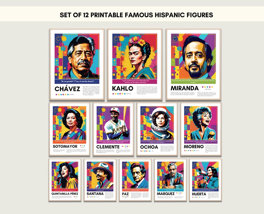Set of 12 Famous Hispanic Figures - Printable Posters for Classroom ...