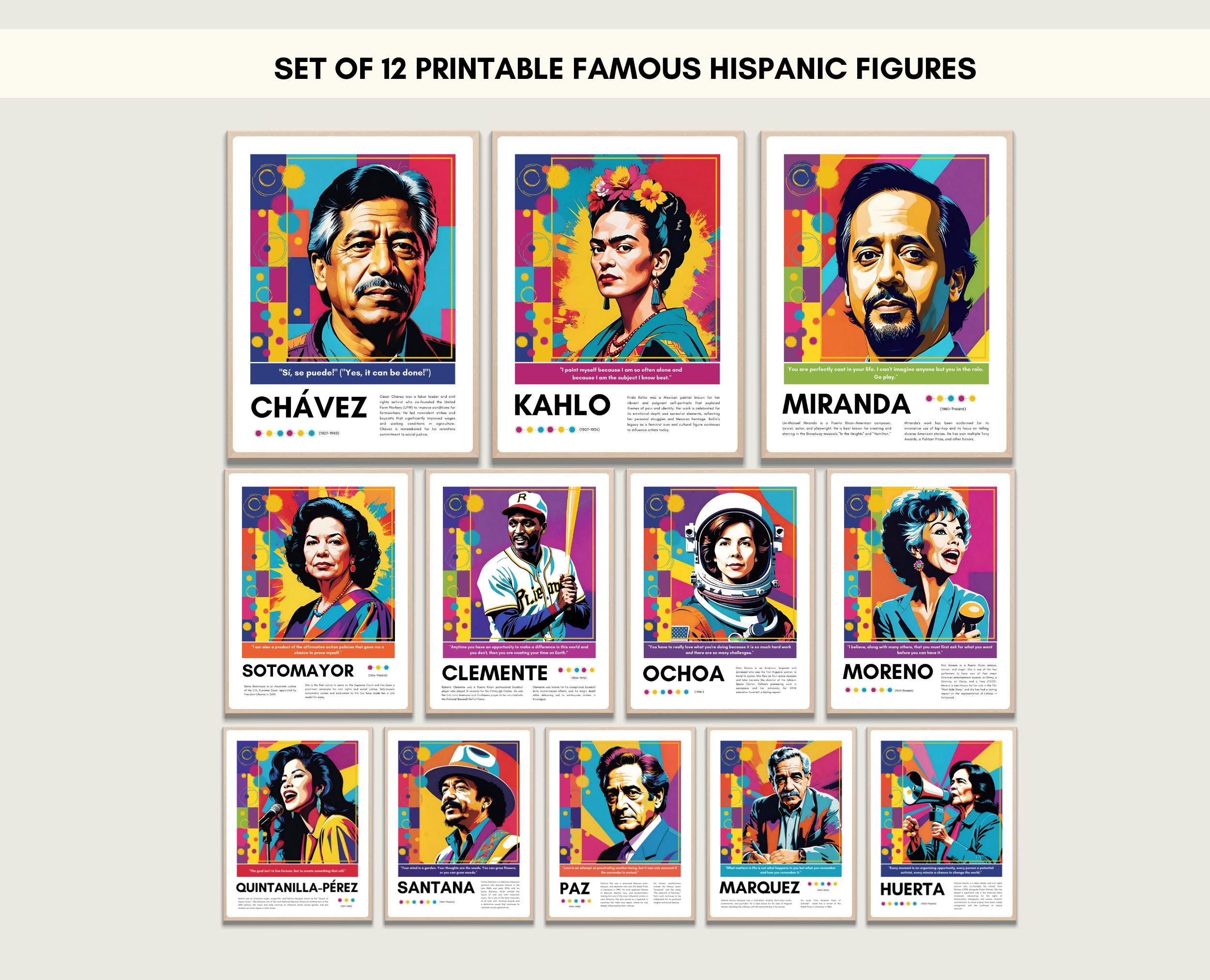 Set of 12 Famous Hispanic Figures - Printable Posters for Classroom ...