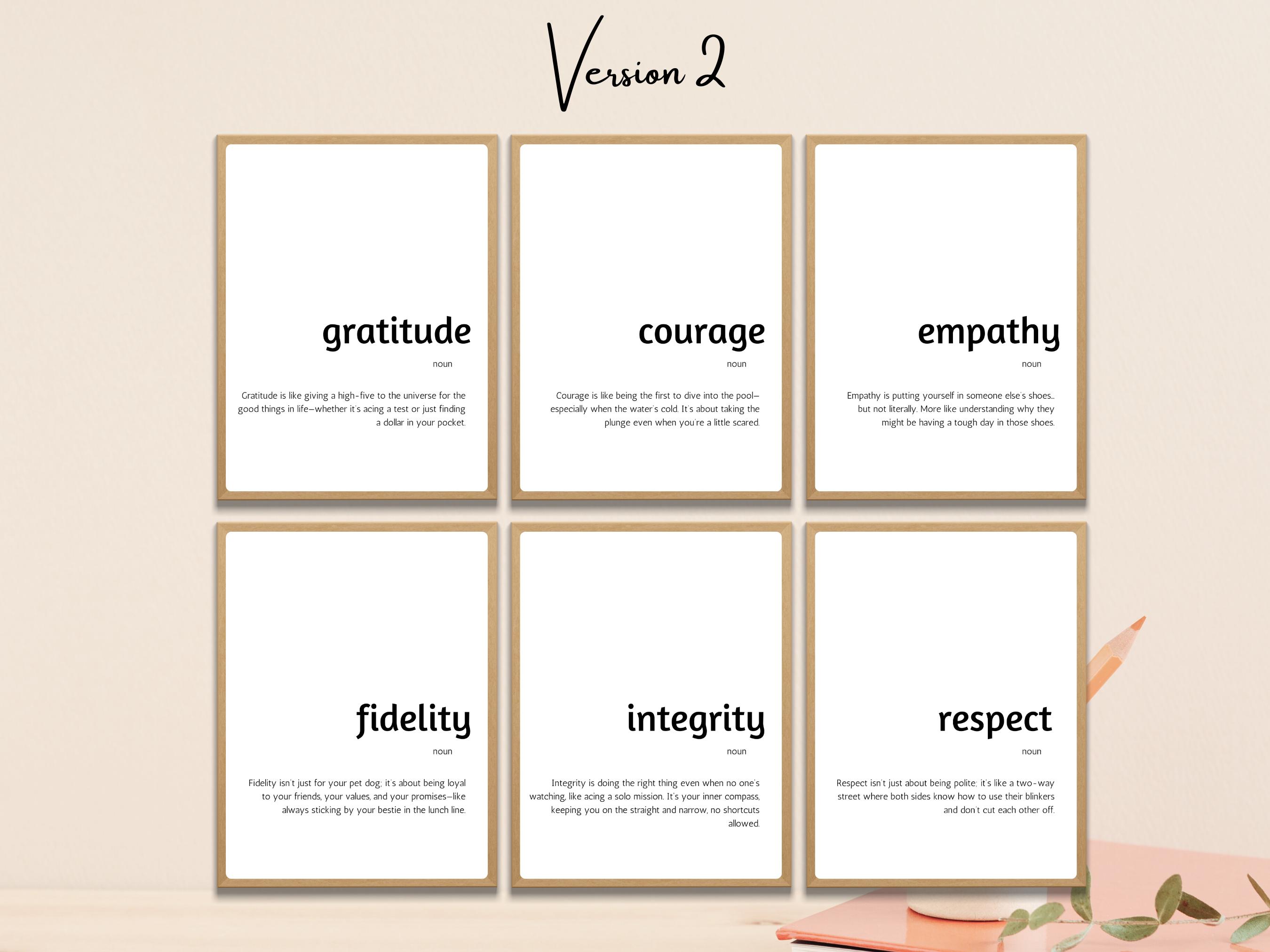 Set of 6 Printable Minimalist Funny Classroom Values and Virtues Wall ...
