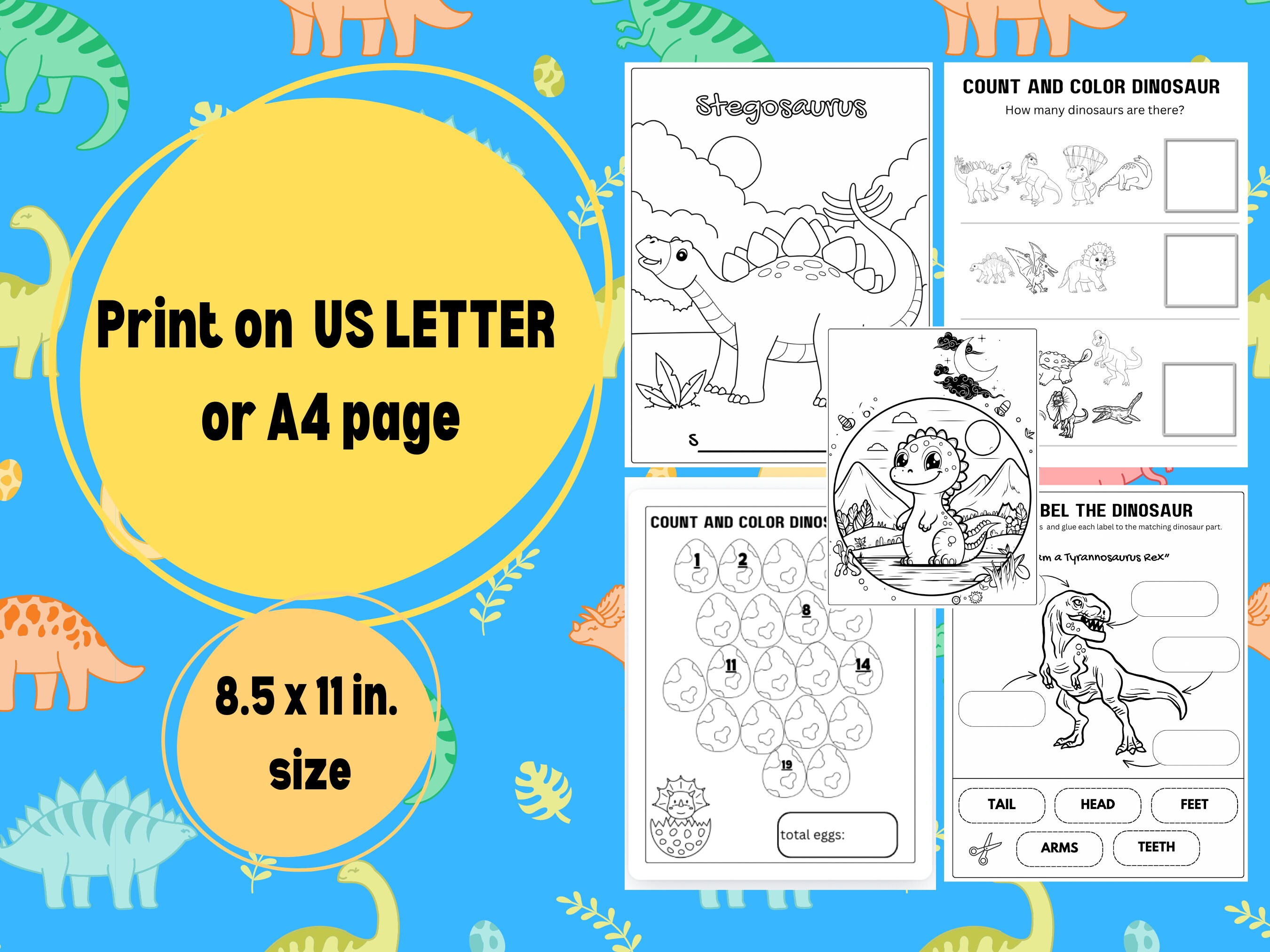 50 Dinosaur Coloring Printable Bundle Dinosaur Activity Dinosaur Pages ...