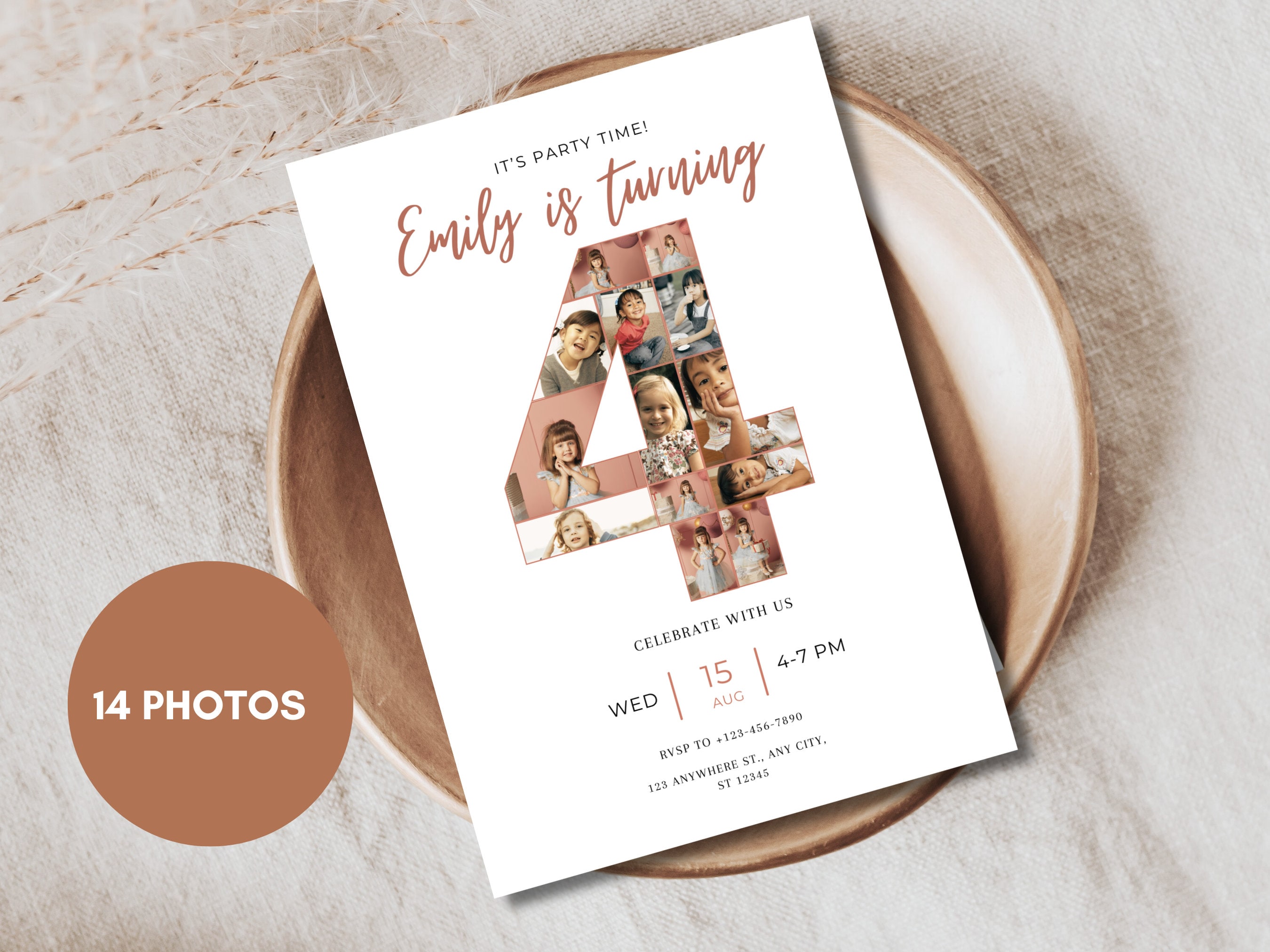 Beautiful 4th Birthday Invitation Card for Girls With Photo Collage ...