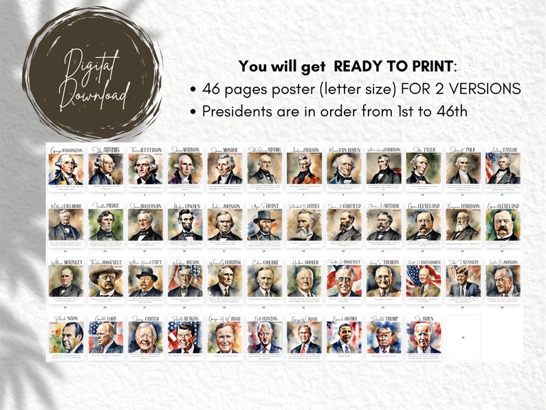 46 United States Presidents Printable Watercolor Poster - Available in ...