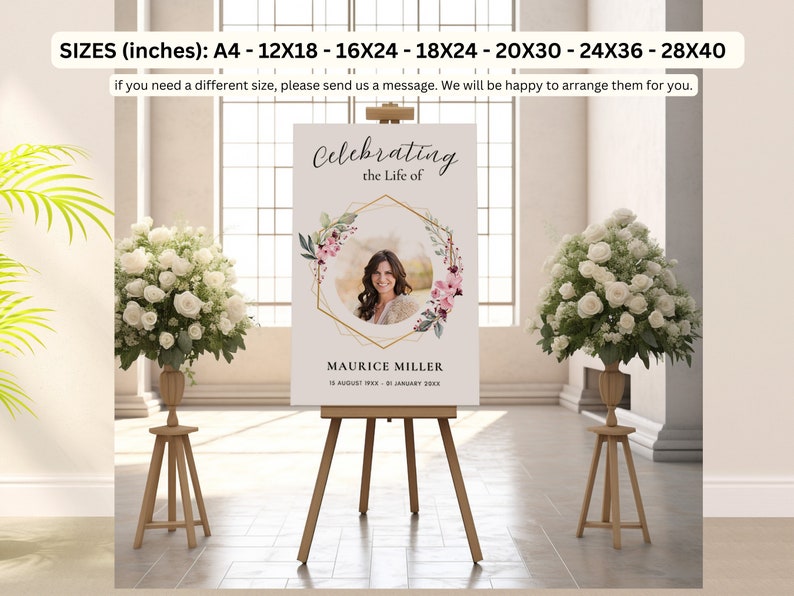 Editable Floral Funeral Memorial Sign Template, Funeral Welcome Poster ...