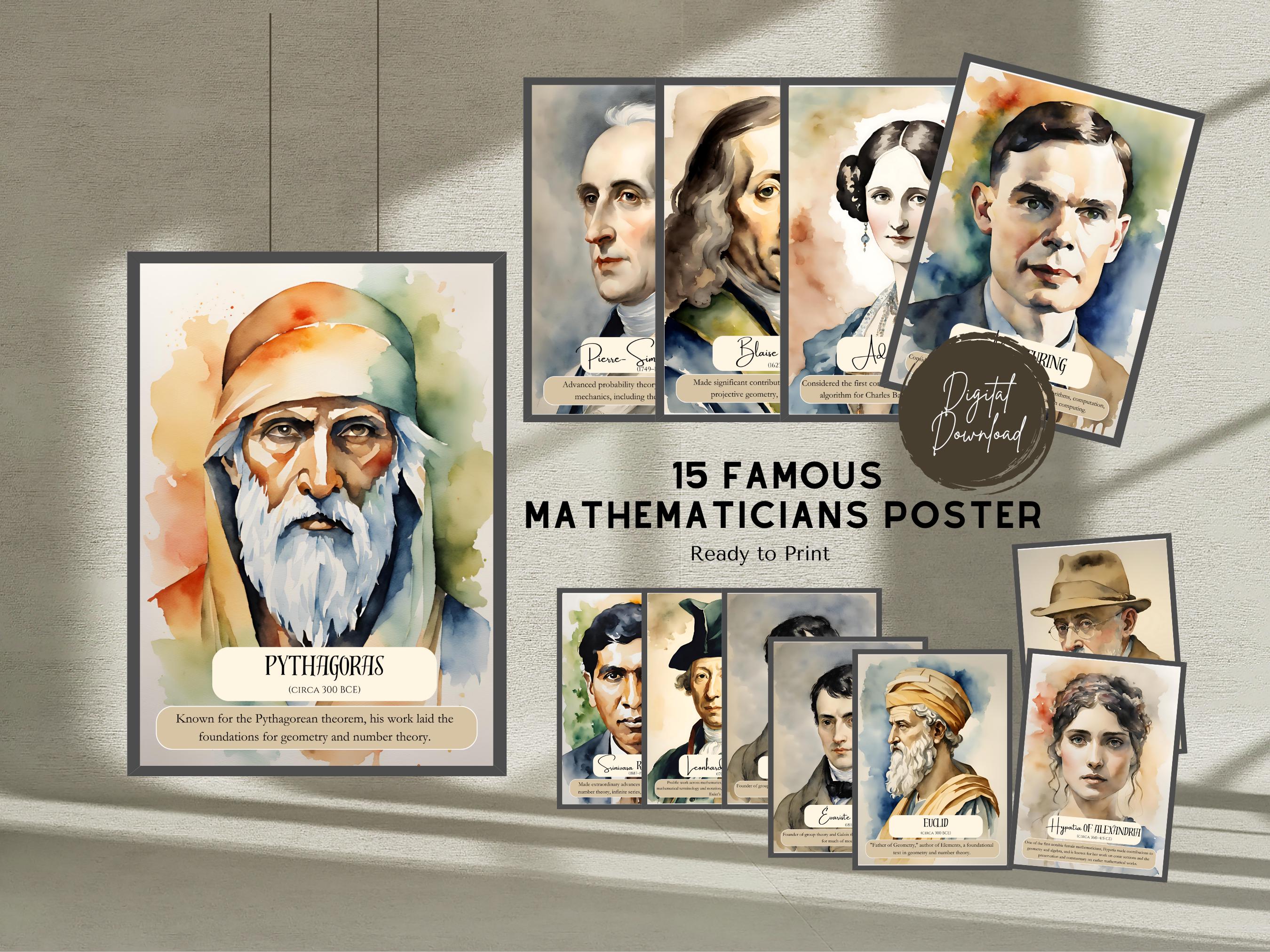 Printable Set of 15 Watercolor Theme Famous Mathematicians Posters Set ...