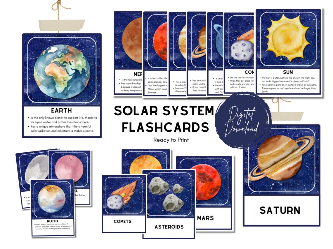 Printable Solar System Flashcards, Planets Flashcards, Science ...