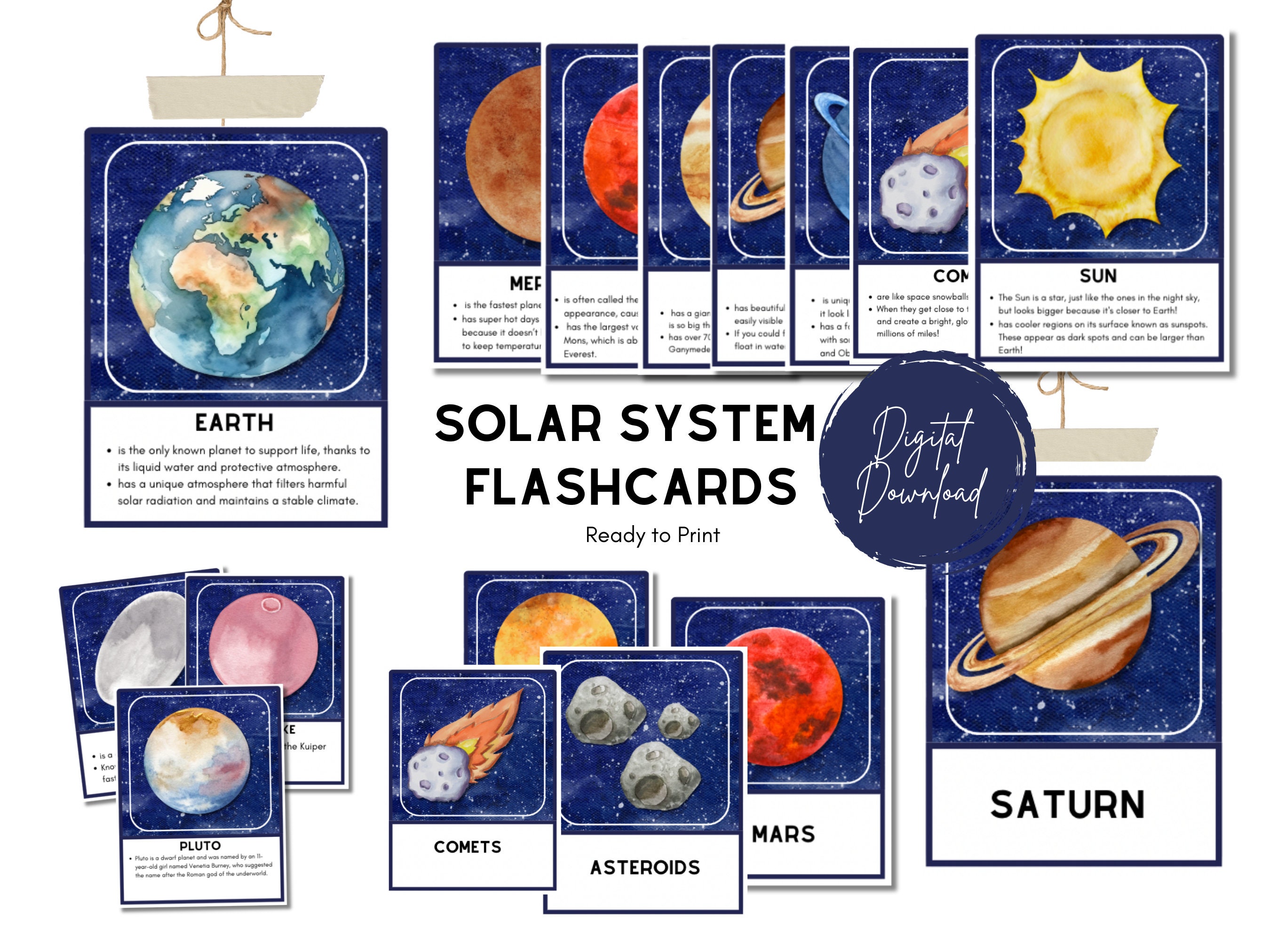 Printable Solar System Flashcards, Planets Flashcards, Science ...