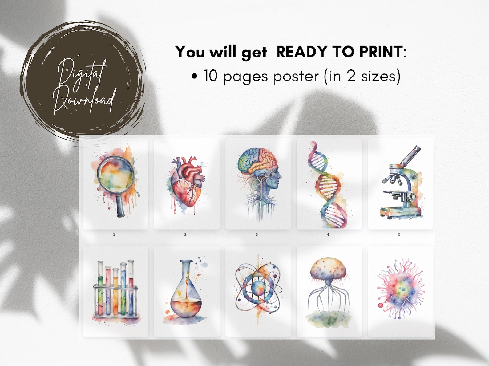 Set of 10 Printable Biology Medical Posters | Watercolor Theme ...