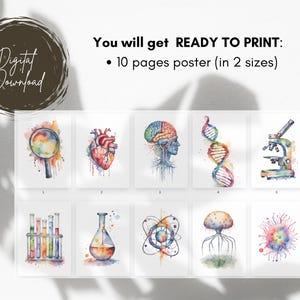 Set of 10 Printable Biology Medical Posters | Watercolor Theme ...