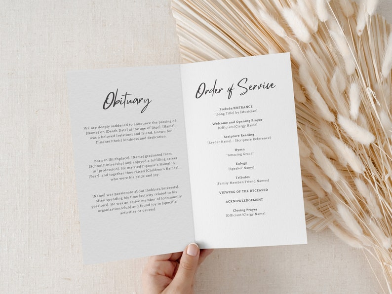 Editable Funeral Program Template, Memorial Program, Memorial Service ...