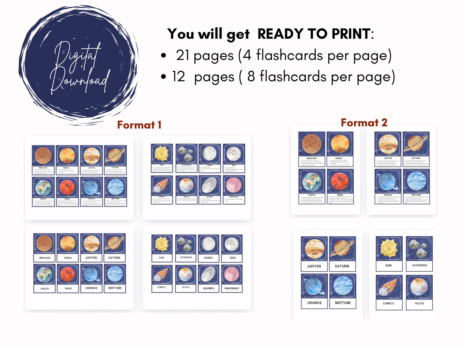 Printable Solar System Flashcards, Planets Flashcards, Science ...