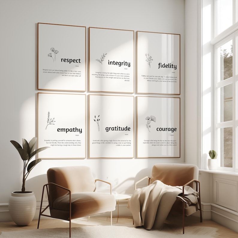Set of 6 Printable Minimalist Funny Classroom Values and Virtues Wall ...
