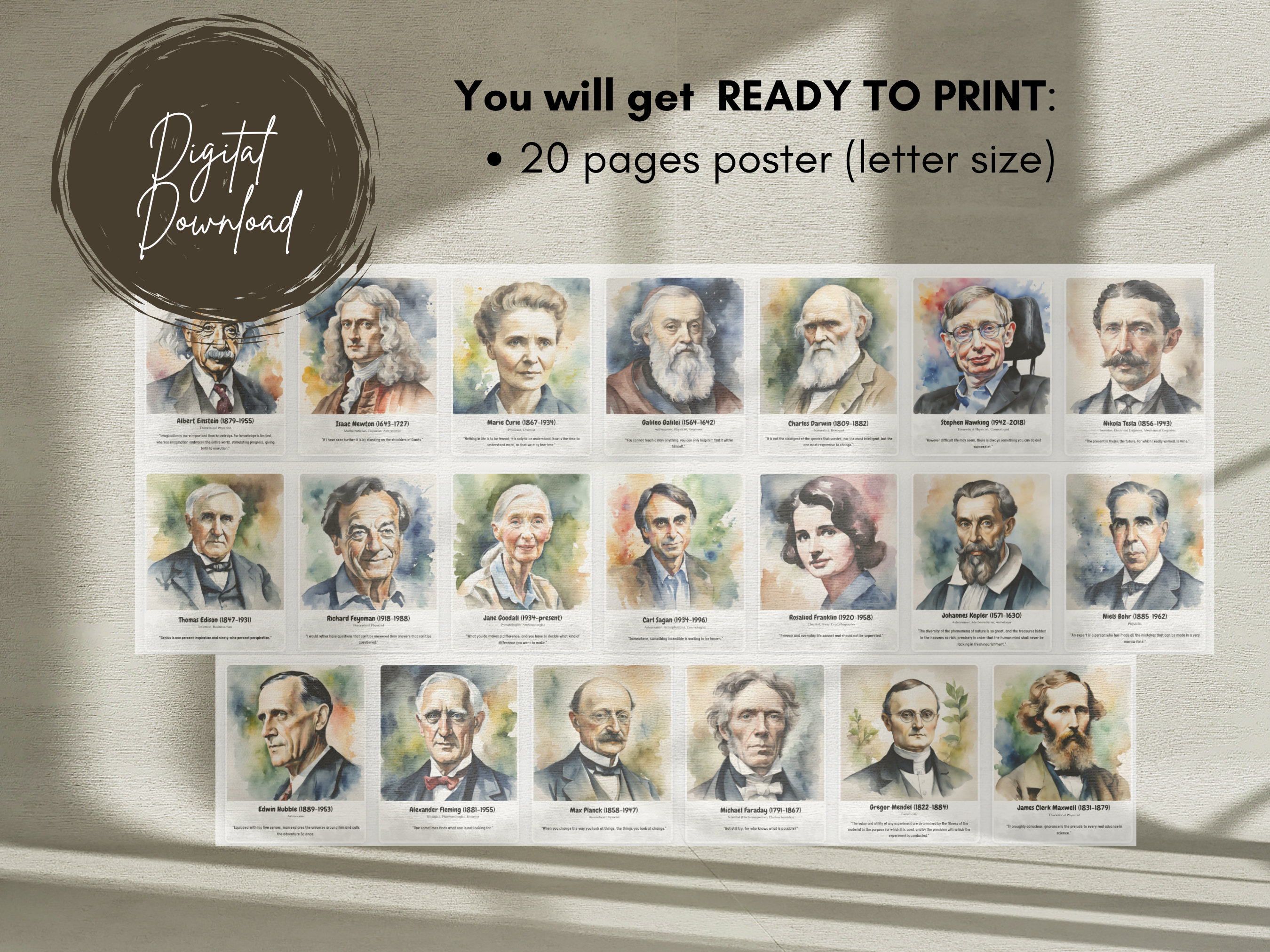 Printable Famous Scientists Poster, Classroom Decoration, Science Decor ...