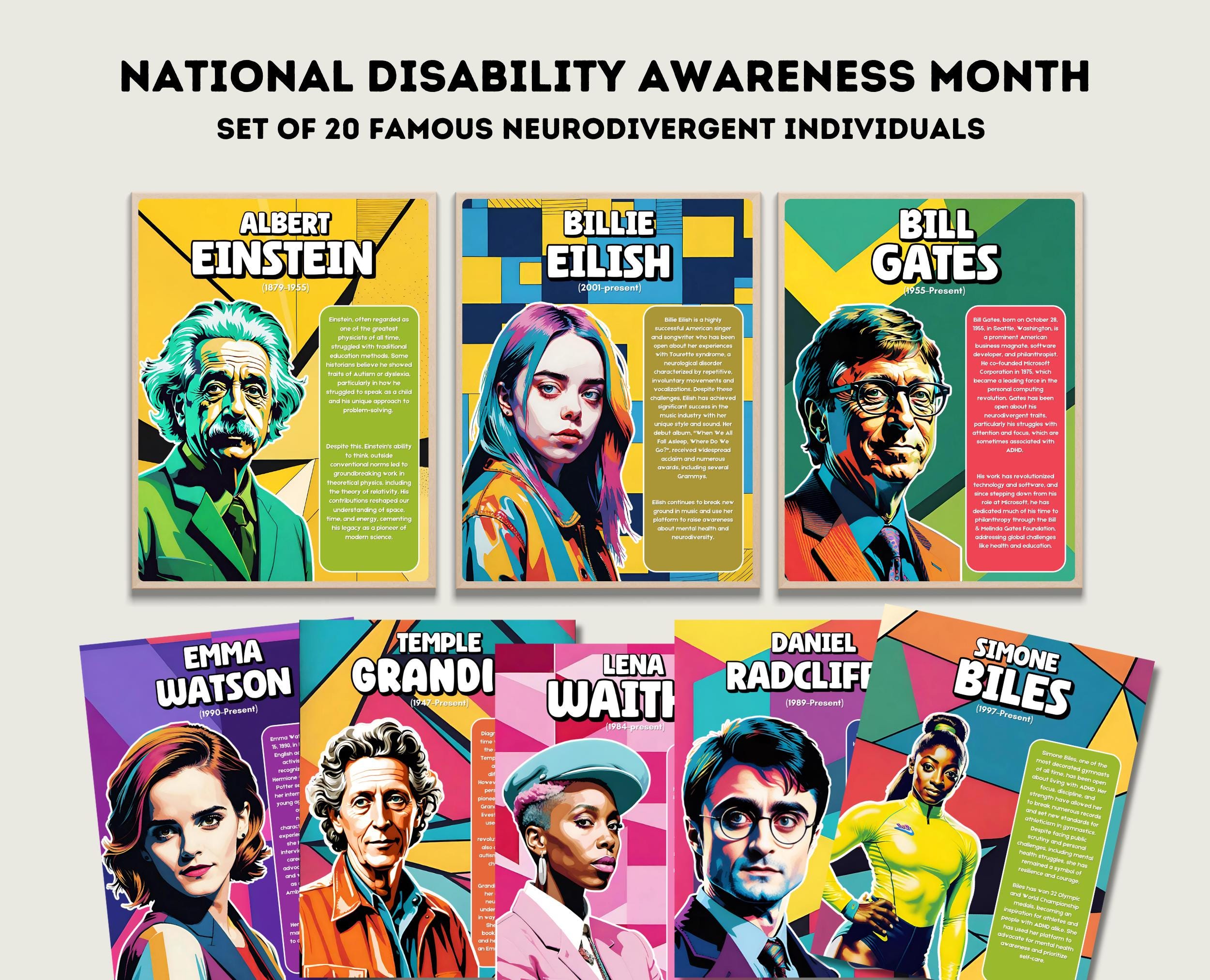 Set of 20 Printable Posters Famous Neurodivergent Individuals, National ...