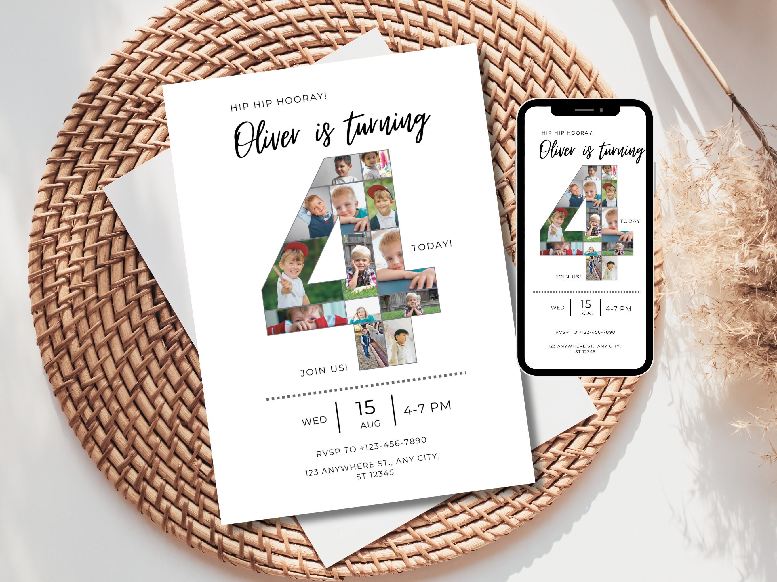 4th Birthday Invitation Photo Collage - Editable and Printable Canva ...