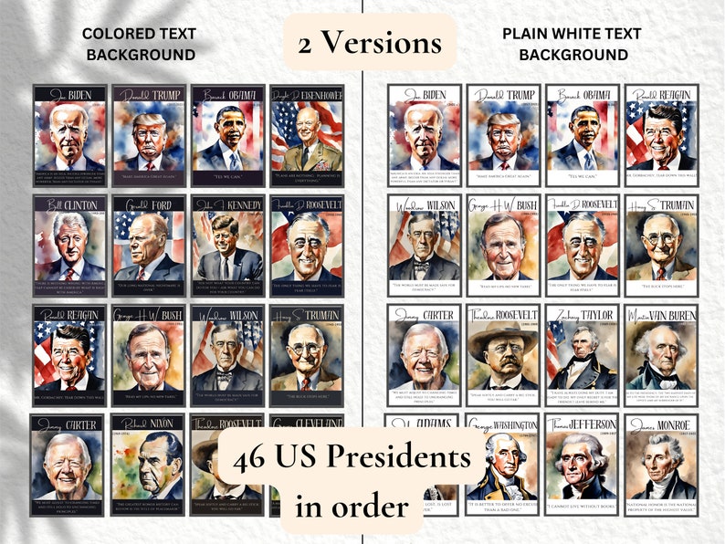 46 United States Presidents Printable Watercolor Poster - Available in ...